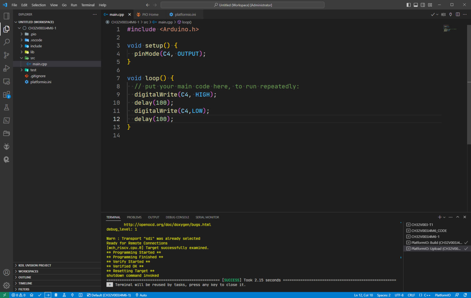 [CH32V003] การใช้งาน Arduino บน PlatformIO - MAKER WITAWAT
